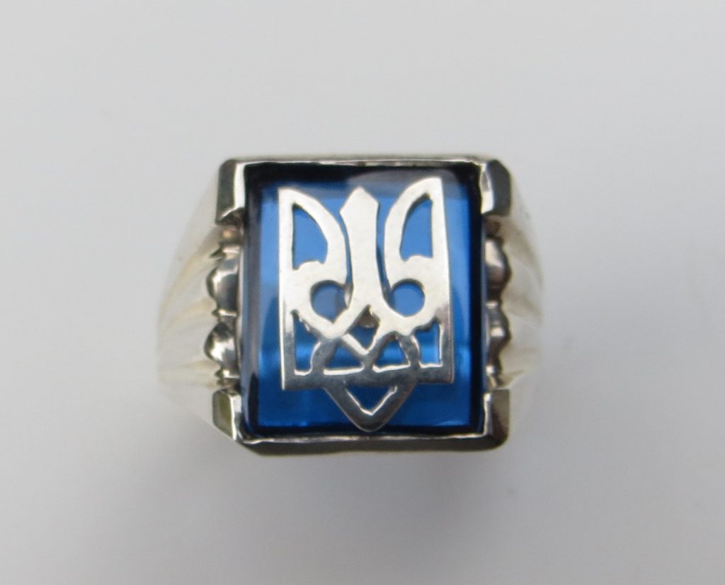 Rectangular Silver Tryzub Ring With Blue Stone – Myroslava Dubyk Jewellery